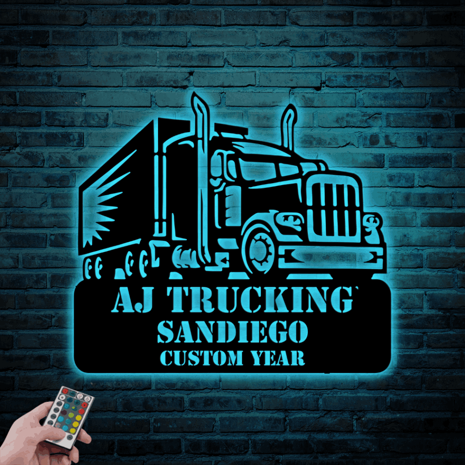 Personalized Trucking Metal Sign With Led Lights, Transport Truck Metal ...