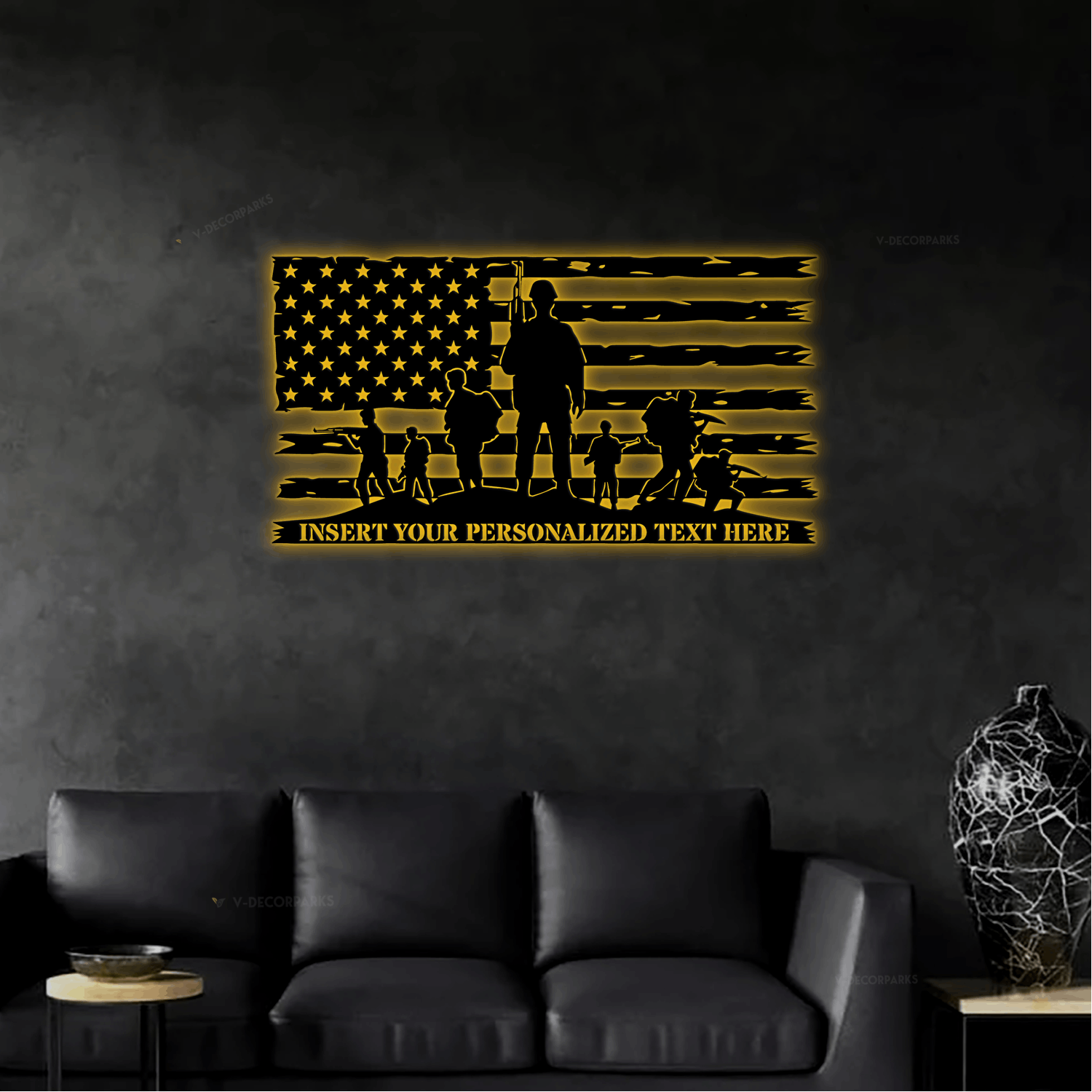 Personalized Led Lights Us Military Flag Metal Sign, Army Wall Art ...