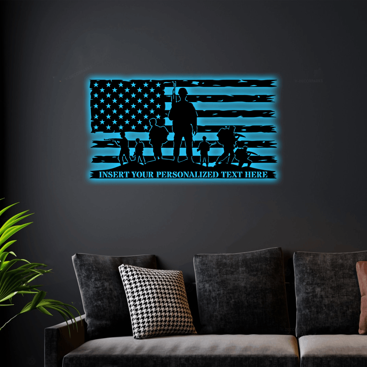 Personalized Led Lights Us Military Flag Metal Sign, Army Wall Art ...