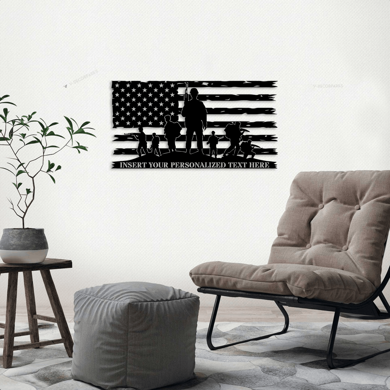 Personalized Led Lights Us Military Flag Metal Sign, Army Wall Art ...