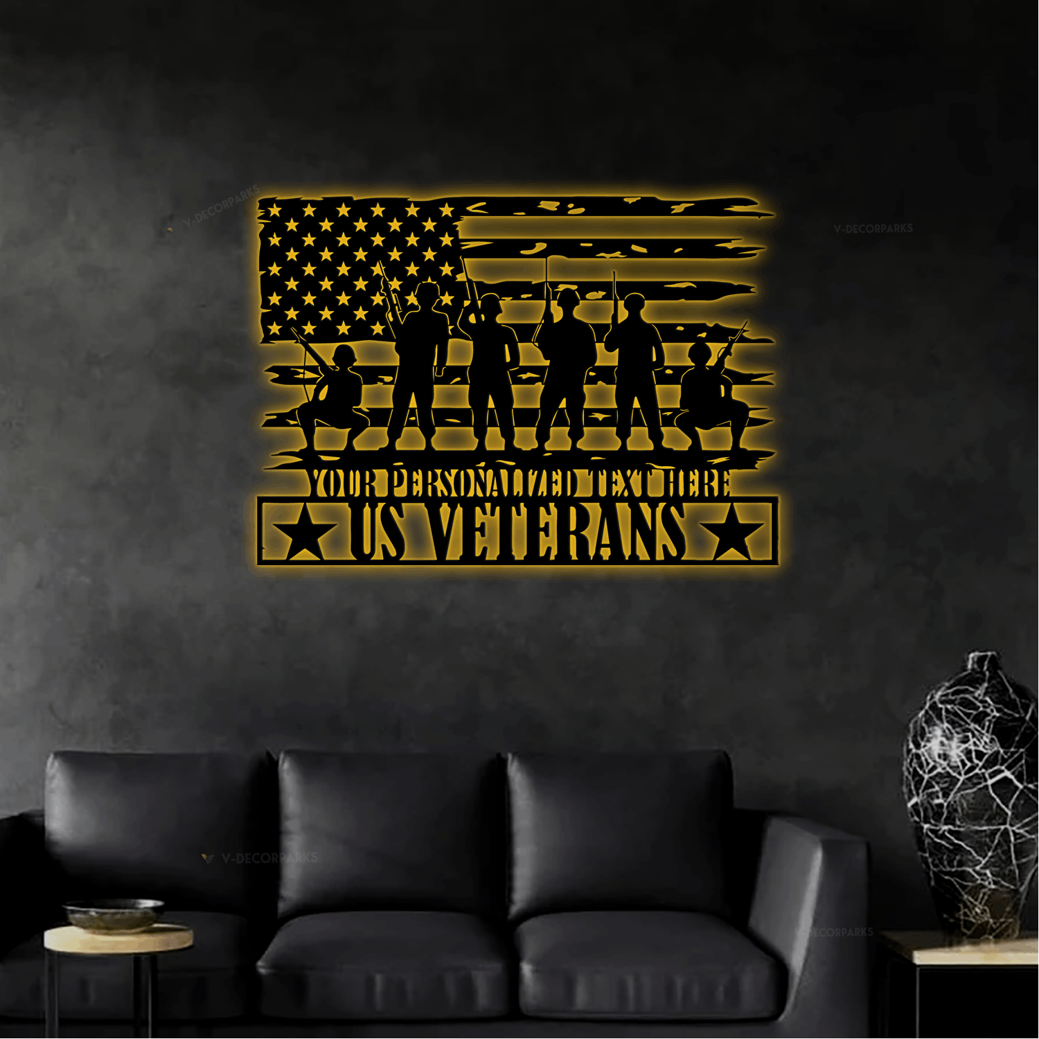 Personalized Us Veterans Flag With Led Lights Metal Sign Gift, Army ...