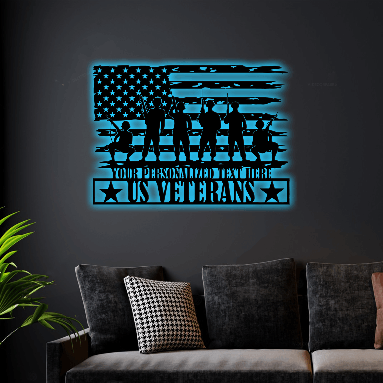 Personalized Us Veterans Flag With Led Lights Metal Sign Gift, Army ...