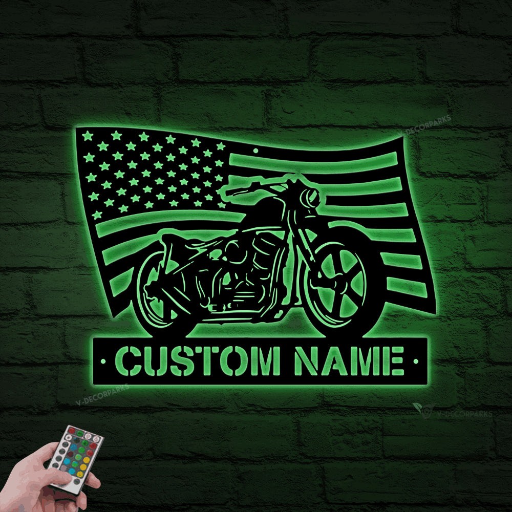 Personalized Usa Flag Motorcycle Metal Sign With Led Lights, Motorcycle ...