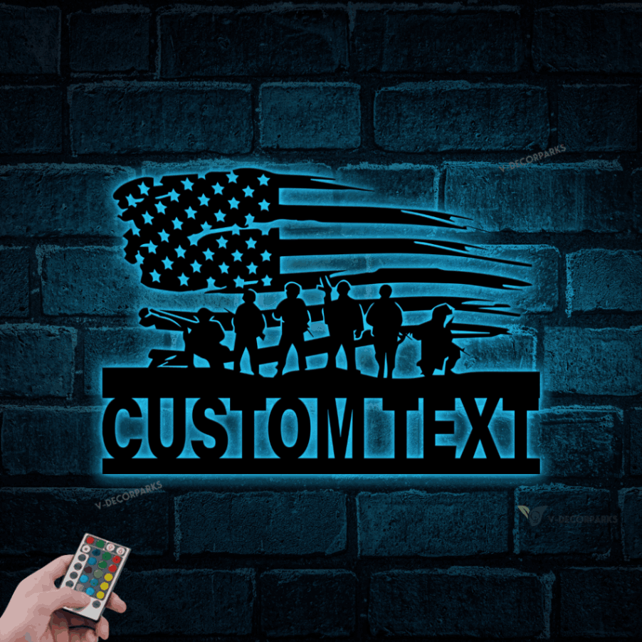 Personalized Veteran American Flag Metal Sign With Led Lights, 4th Of ...