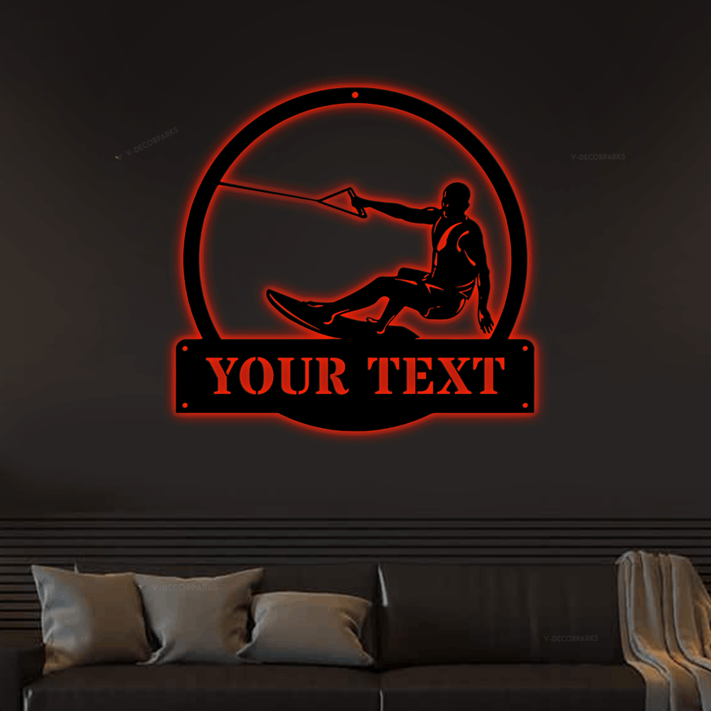 Personalized Water Skiing Monogram Metal Sign Art With Led Lights ...