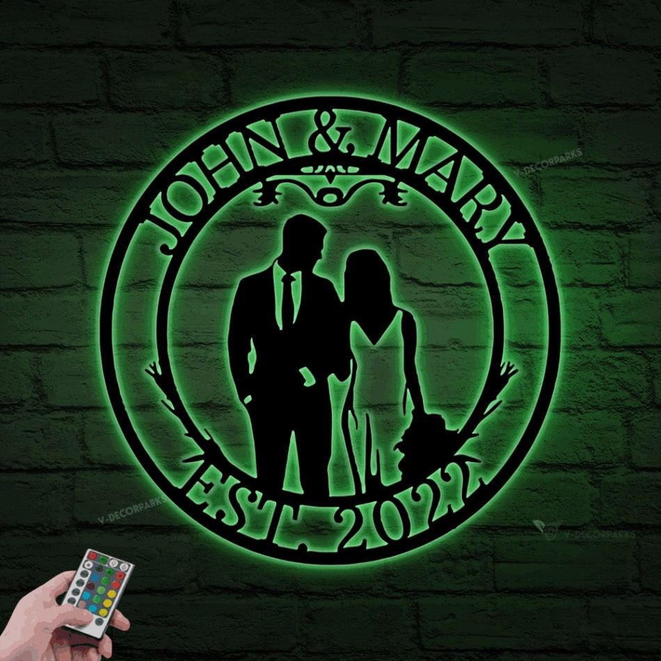 Personalized Wedding Metal Sign With Led Lights, Couple Sign Art ...