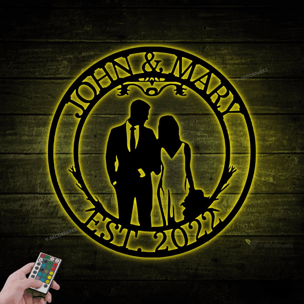 Personalized Wedding Metal Sign With Led Lights, Couple Sign Art ...
