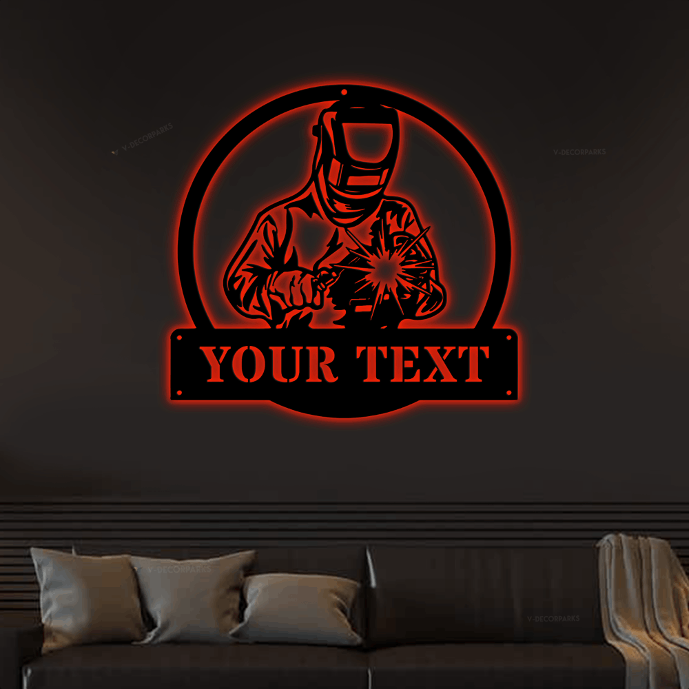 Personalized Welder Monogram Metal Sign Art With Led Lights, Custom ...