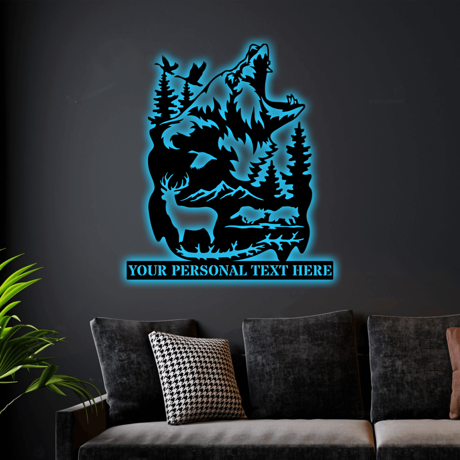 Personalized Wildlife Animals Bear Roaring Metal With Led Lights Sign ...