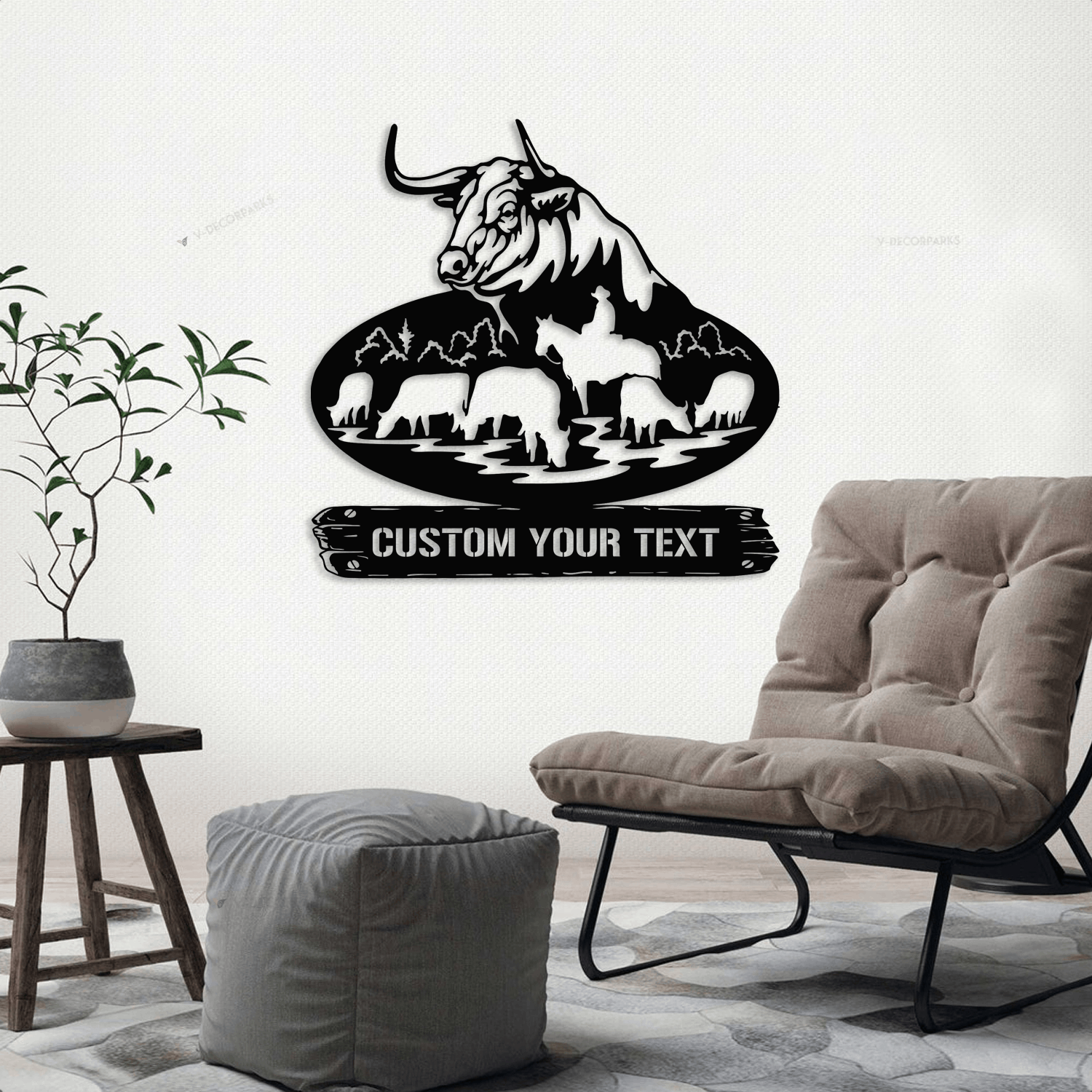 Personalized Wildlife Bulls And Horse Rider In Nature Led Lights Metal ...