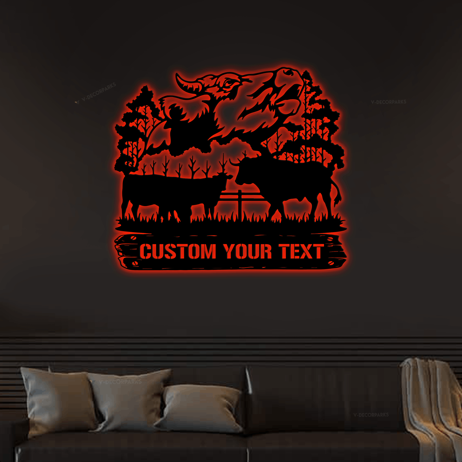 Personalized Wildlife Bulls At Ranch Nature Metal Sign With Led Lights ...