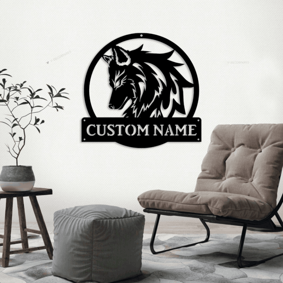 Personalized Wolf Monogram Metal Sign Art With Led Lights, Custom Wolf ...