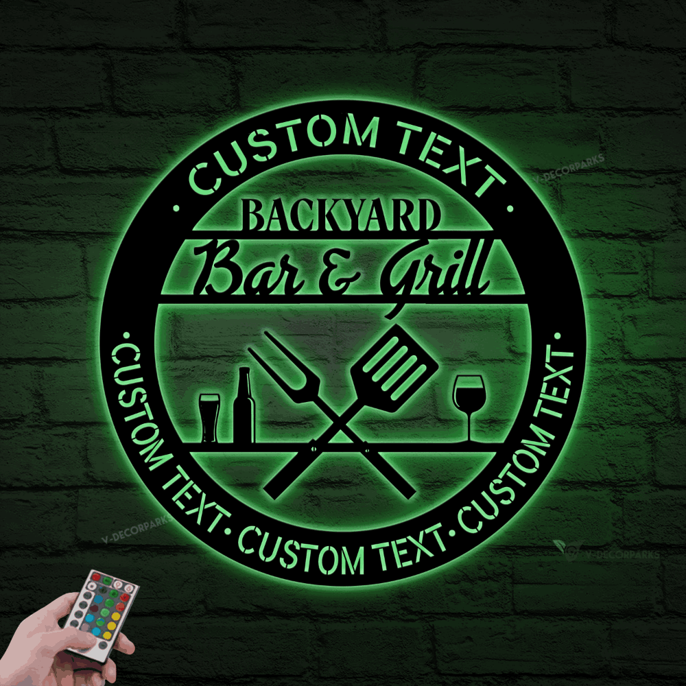 Personalized Backyard Bar & Grill Metal Wall, Custom Kitchen Metal Sign ...