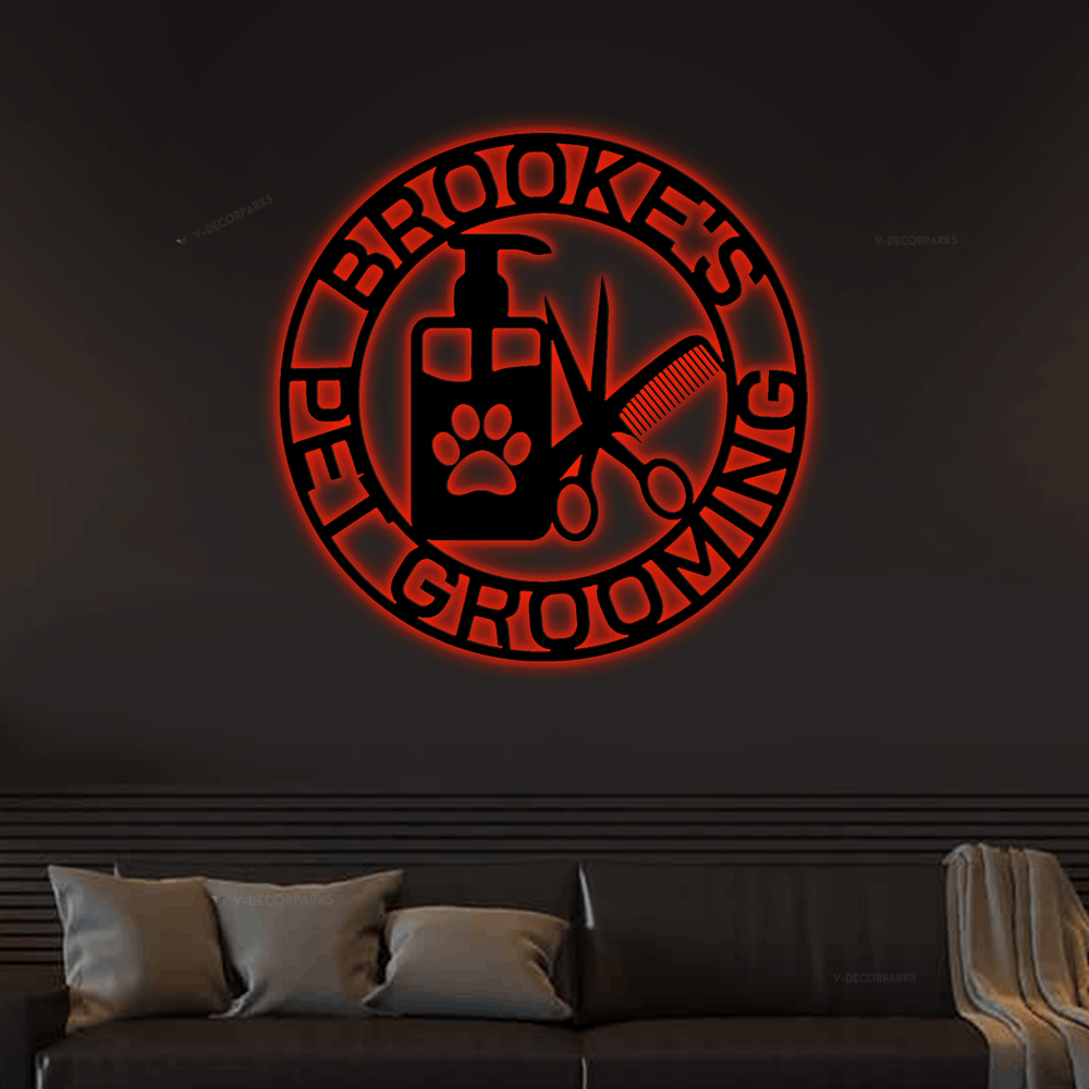 Pet Grooming Sign With Led Lights, Pet Groomer Sign, Dog Grooming Sign ...