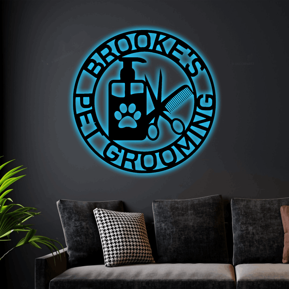 Pet Grooming Sign With Led Lights, Pet Groomer Sign, Dog Grooming Sign ...