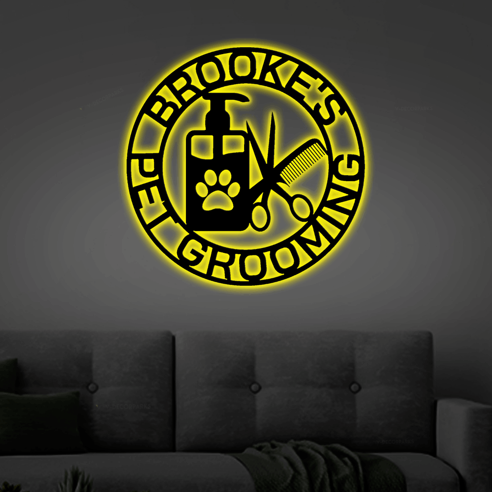 Pet Grooming Sign With Led Lights, Pet Groomer Sign, Dog Grooming Sign ...