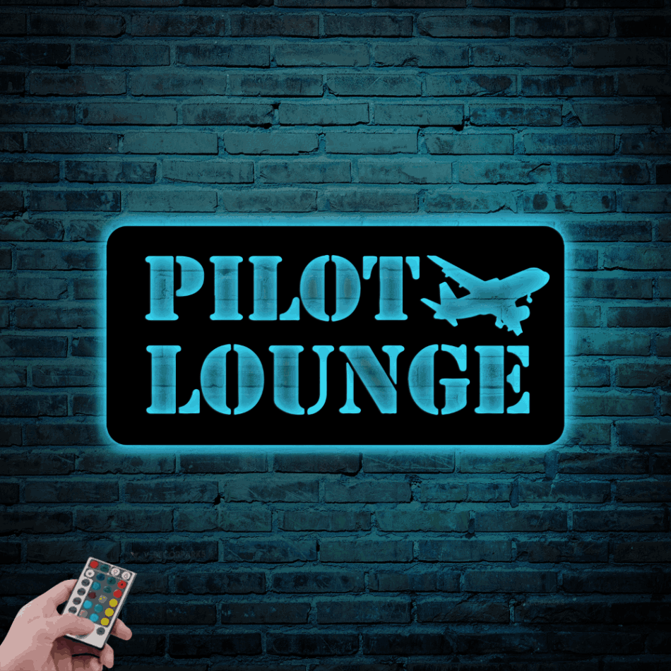 Pilot Lounge Metal Sign With Led Lights, Custom Pilot Metal Wall Art ...