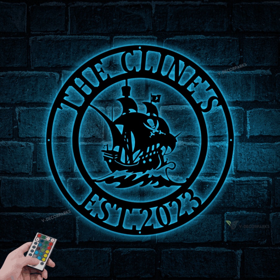 Pirate Ship Custom Wall Decoration With Led Lights, Metal Powder Coated ...