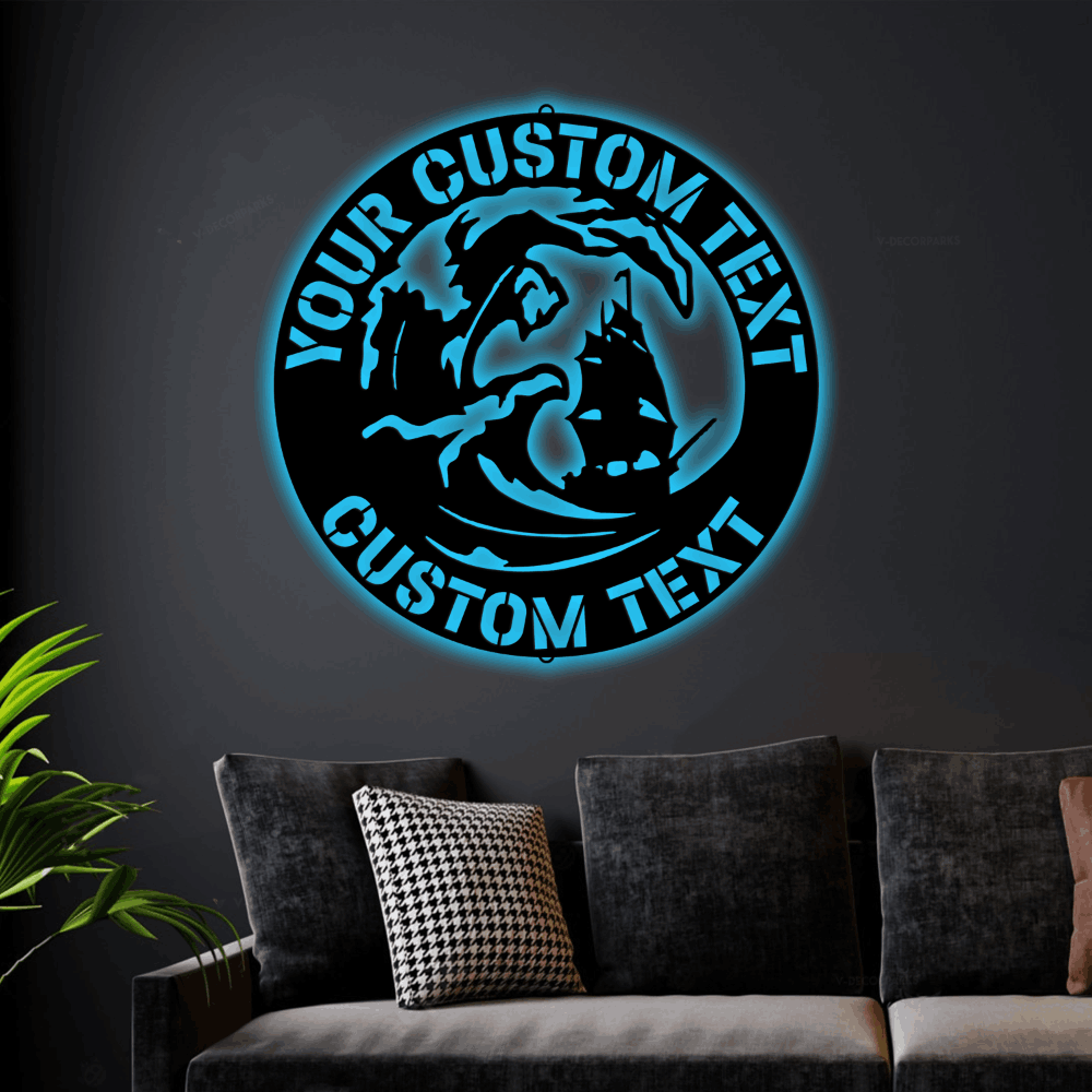 Pirate Ship Sign Monogram Led Lights Steel Sign, Personalized Pirate ...