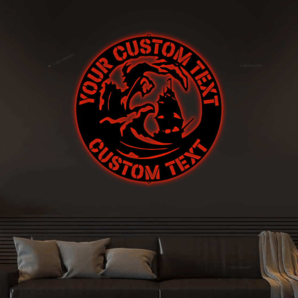 Pirate Ship Sign Monogram Led Lights Steel Sign, Personalized Pirate ...