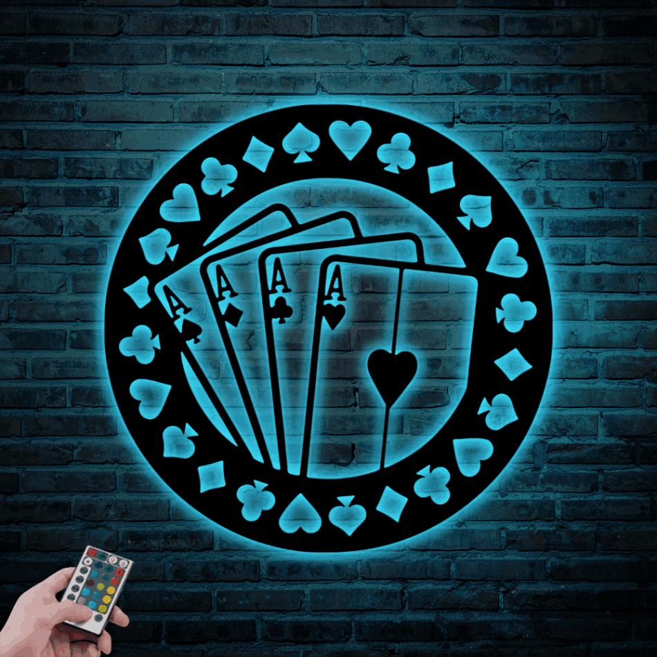 Poker Sign With Led Lights, Metal Poker Wall Art, Poker Cards Sign ...