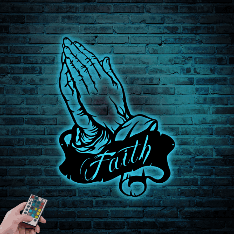 Prayer Sign With Led Lights, Pray Metal Wall Art, Faith Sign, Faith ...