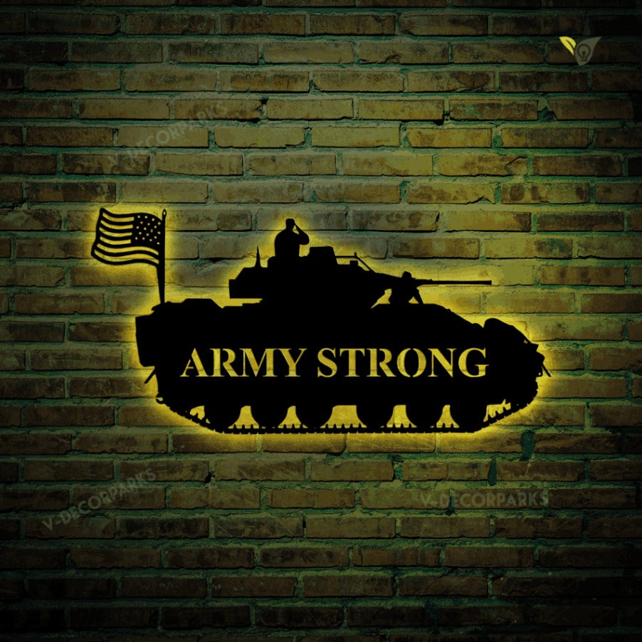 Us Army Tank Metal Sign With Colorful Led Light, Us Military Metal Wall ...