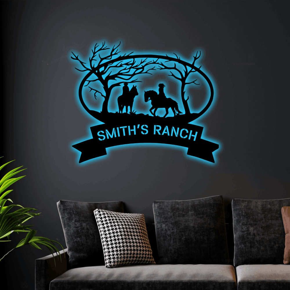 Riding Horse Couple Led Lights Sign Monogram Steel Sign, Personalize ...