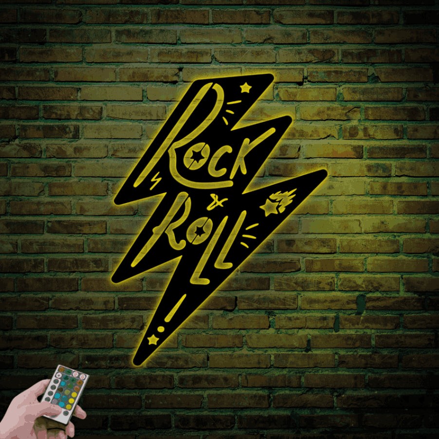 Rock N Roll Wall Art With Led Lights, Metal Rock And Roll Decor, Rock ...