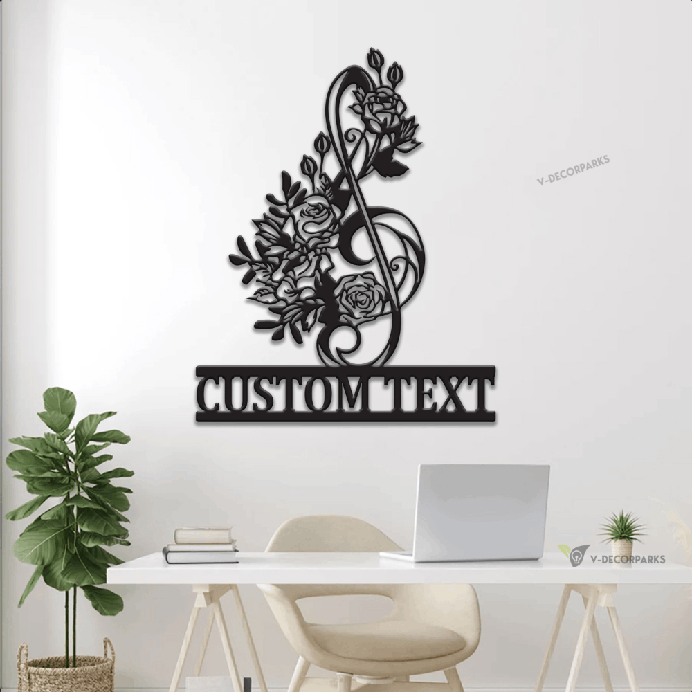 Rose Treble Clef Metal Sign With Led Lights, Music Wall Art, Musical ...