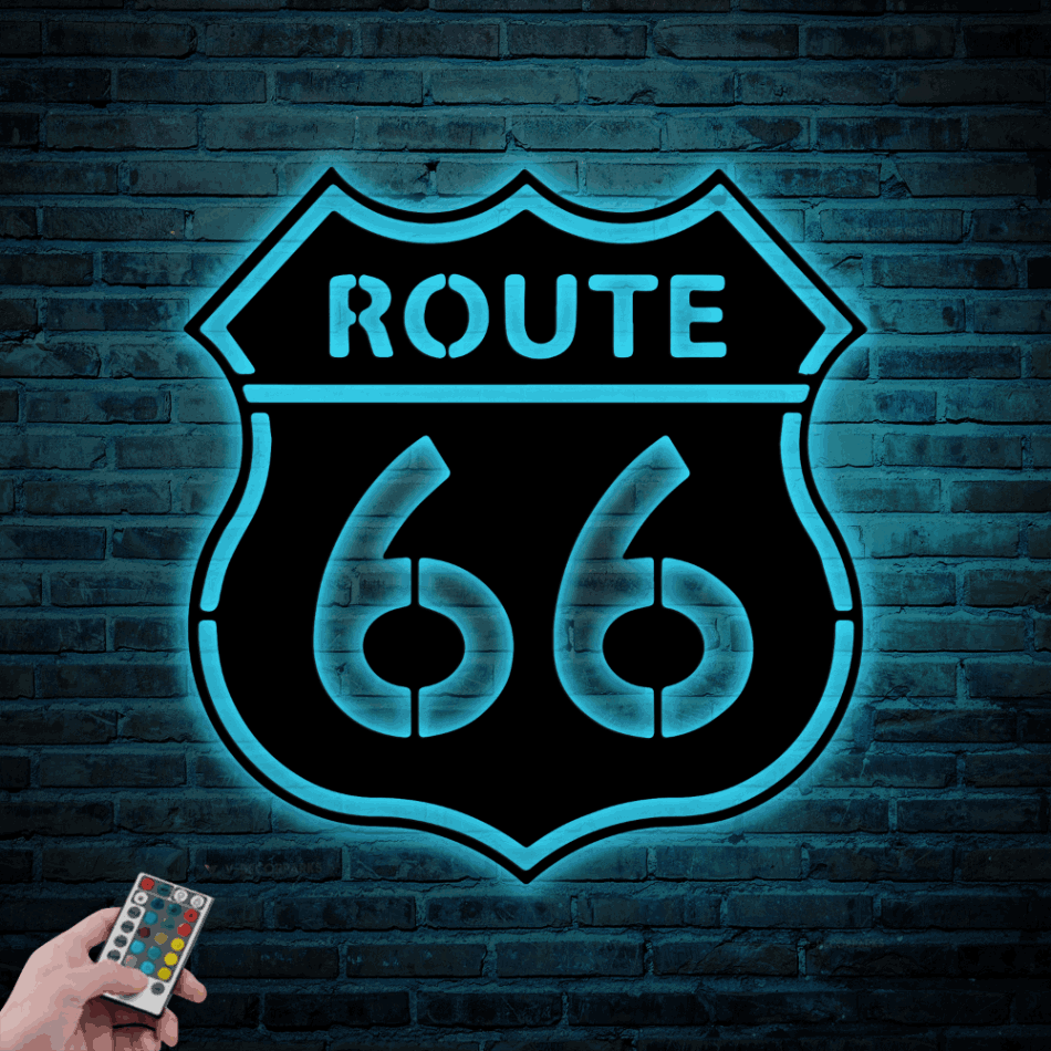 Route 66 Sign Led Lights, Route 66 Metal Sign, Route 66 Wall Art, Route ...