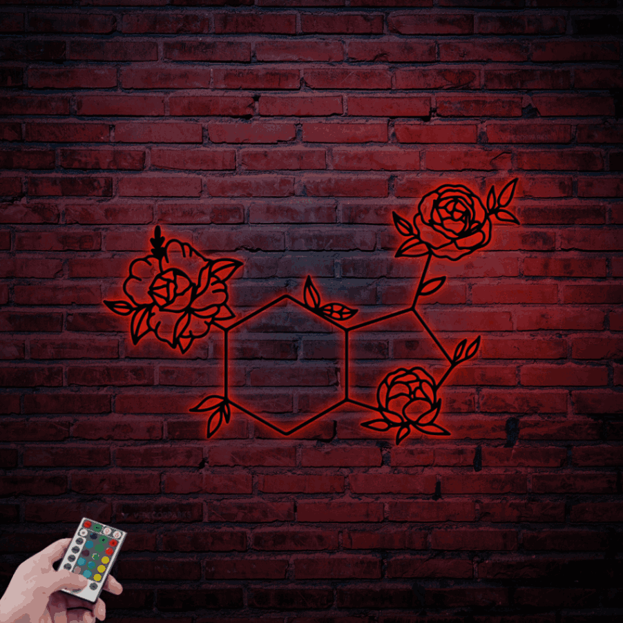 Serotonin Metal Wall Art Led Lights, Serotonin Molecule Decor ...