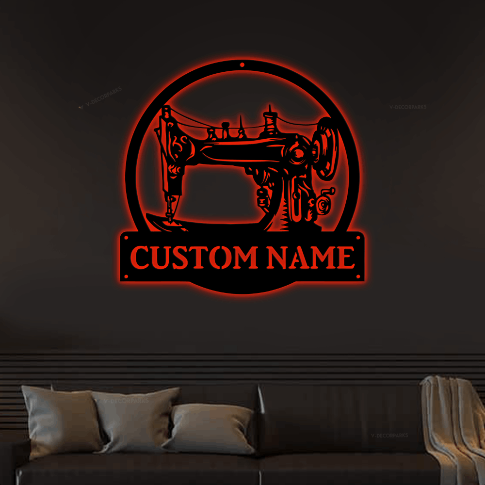 Sewing Machine Monogram Metal Sign Art With Led Lights, Quilting Metal ...