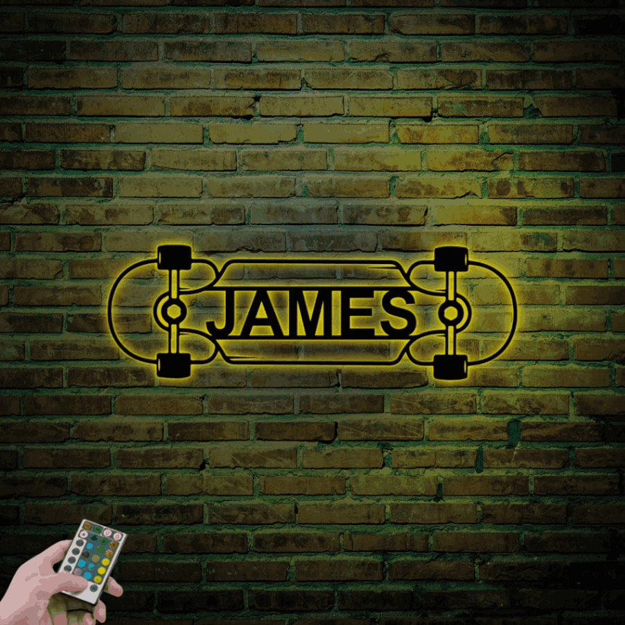 Skateboarding Metal Sign With Led Lights, Skateboarding Sign ...