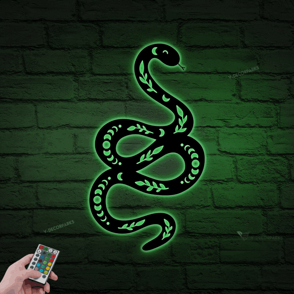 Snake Moon Phase Metal Wall Art With Led Lights, Snake Wall Art ...