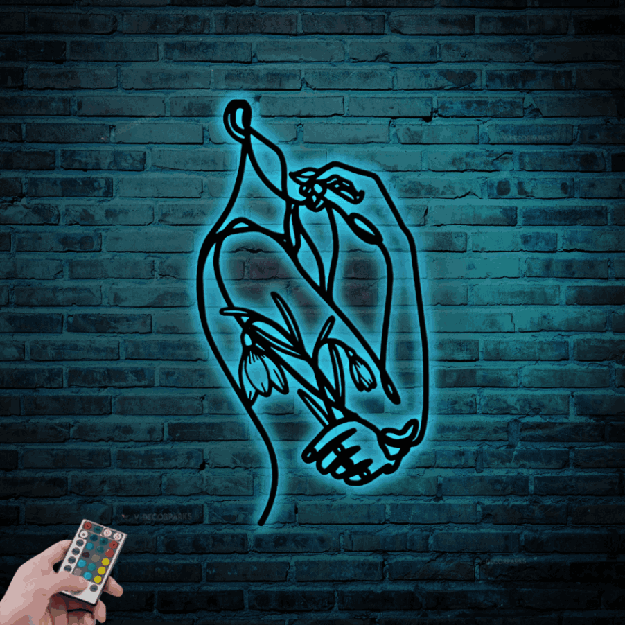 Snowdrop Flower Female Line Art Metal Sign Led Lights, January Birthday ...