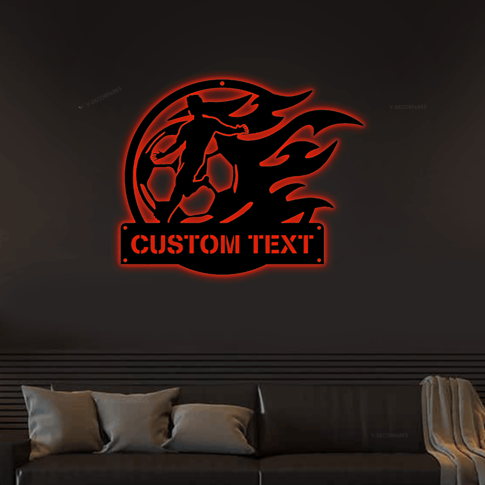 Soccer Name Sign With Led Lights, Nursery Decor, Personalized Metal ...