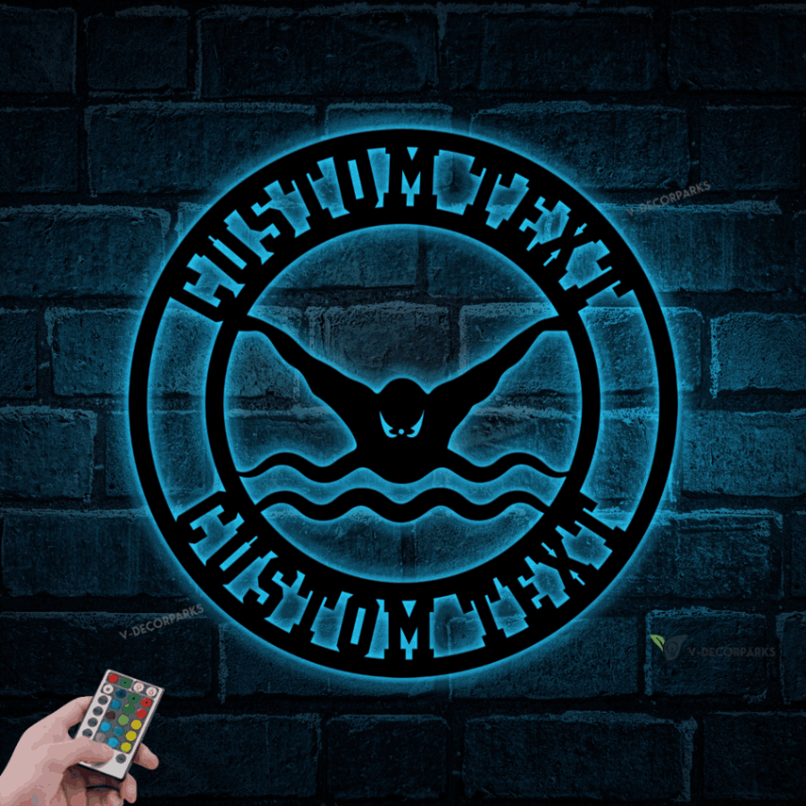 Swimming Metal Wall Art With Led Lights, Personalized Swimming Metal ...