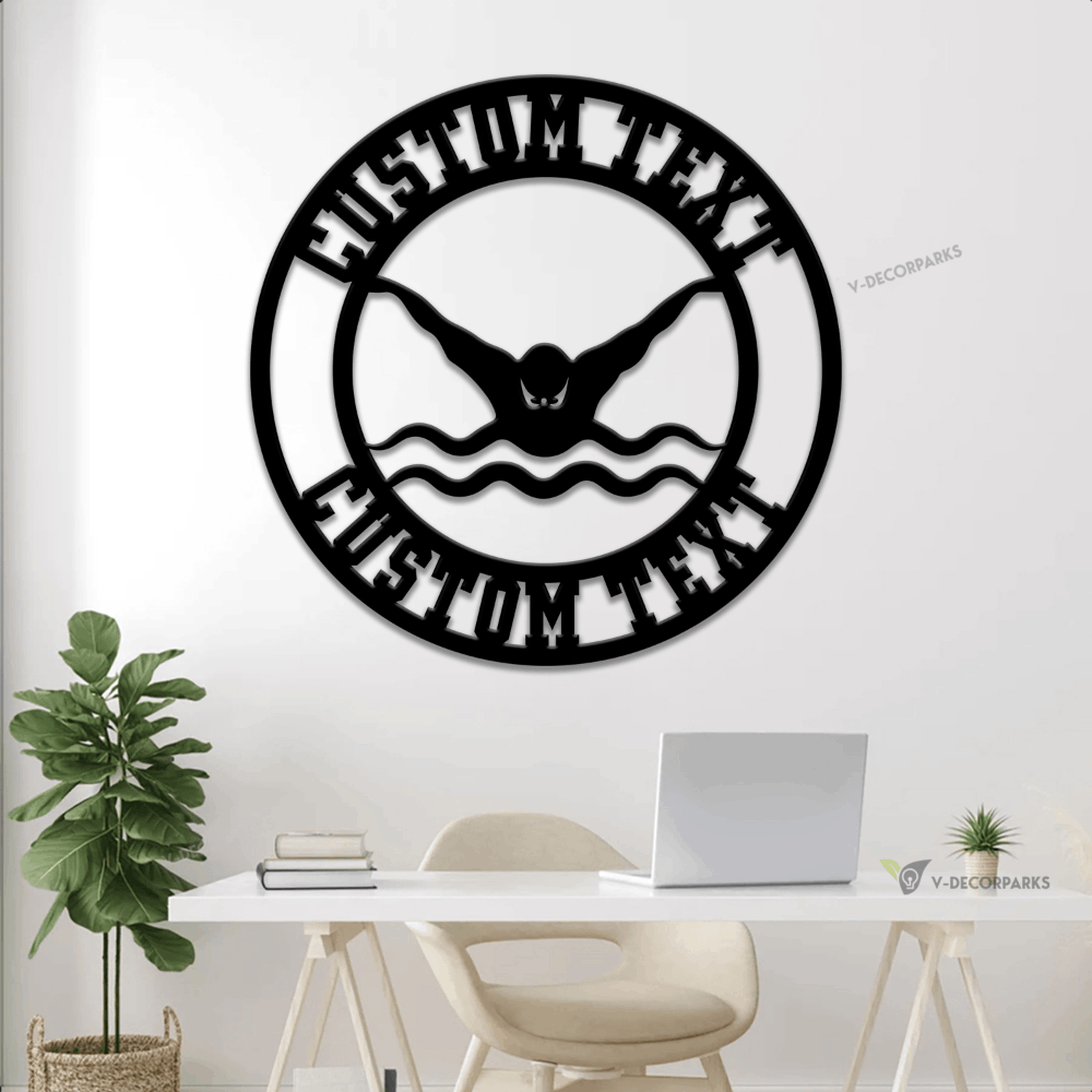 Swimming Metal Wall Art With Led Lights, Personalized Swimming Metal ...