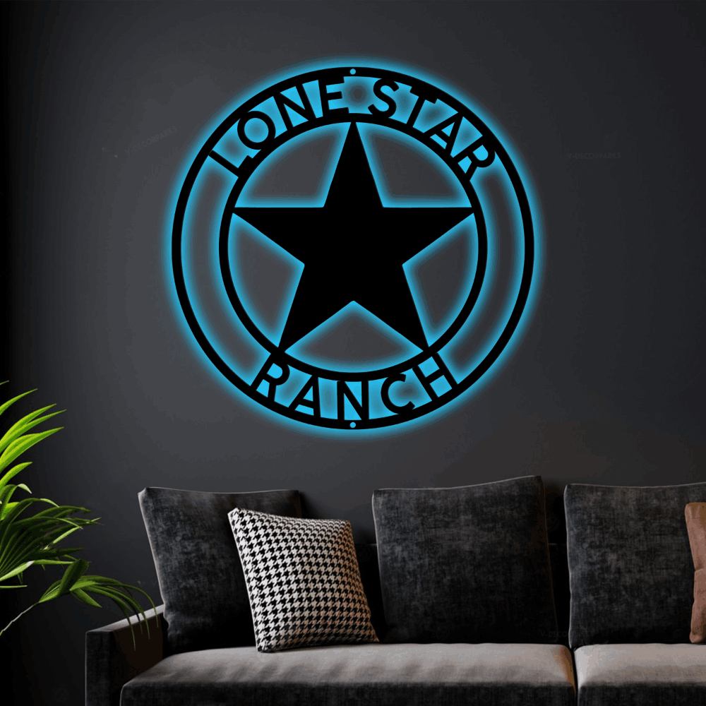 Texas Star Sign With Led Lights Monogram Steel Sign Personalize Texas ...