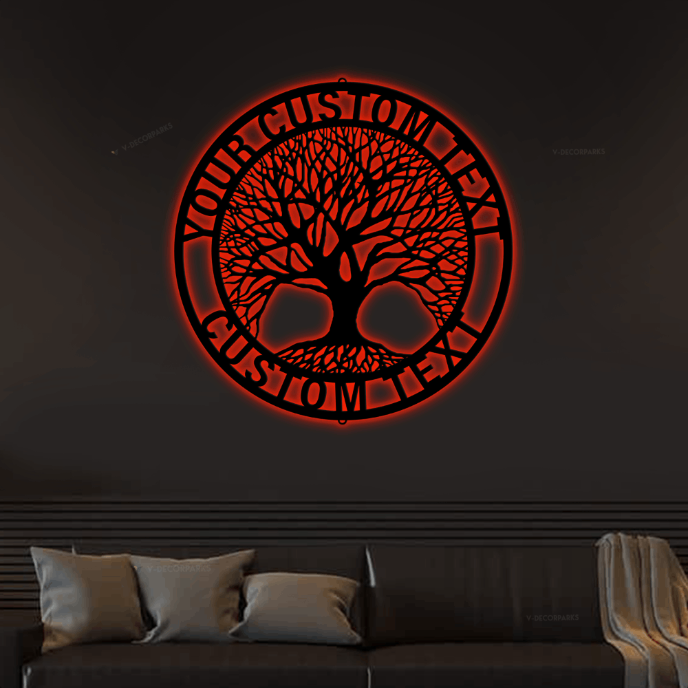 Tree Of Life With Led Lights Sign Custom Tree Of Life Monogram Steel ...