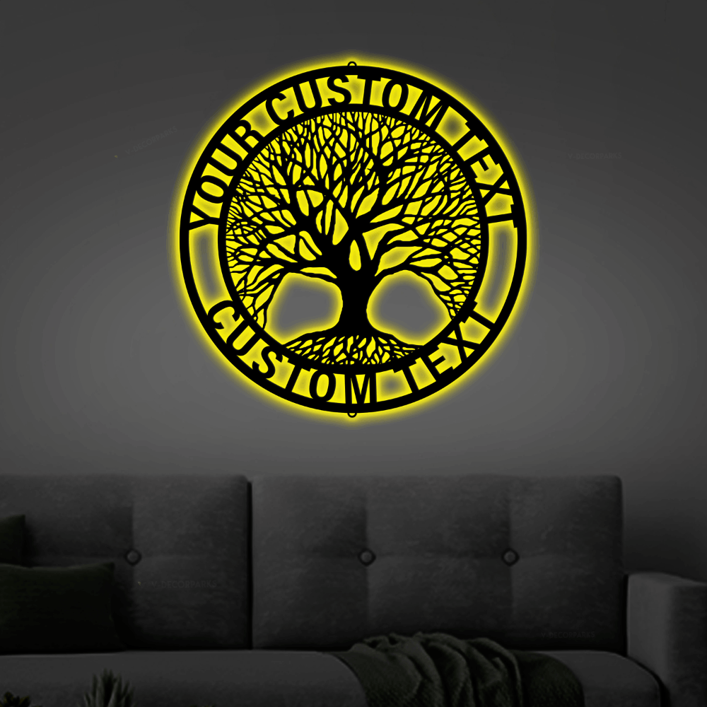 Tree Of Life With Led Lights Sign Custom Tree Of Life Monogram Steel ...