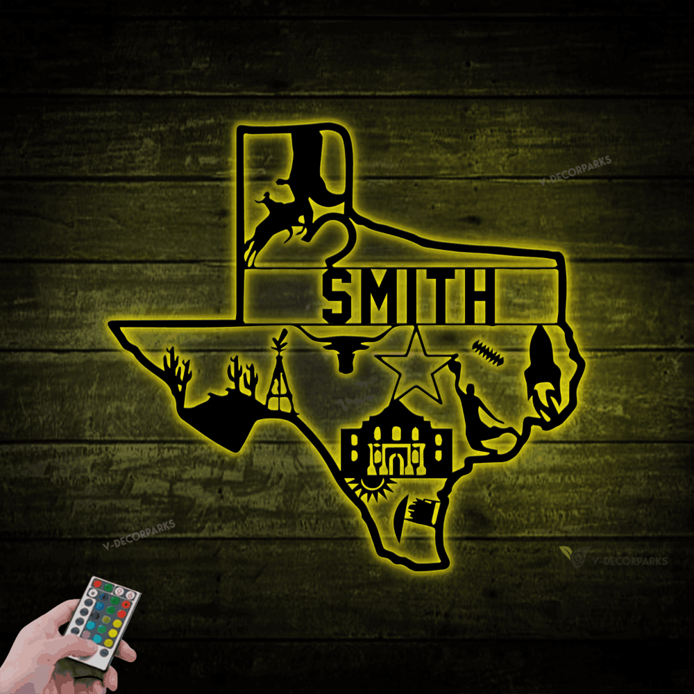 Texas Metal Sign With Led Lights, Custom Texas Sign, Texas Family Name ...
