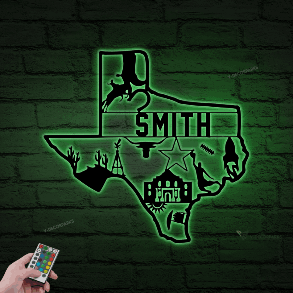 Texas Metal Sign With Led Lights, Custom Texas Sign, Texas Family Name ...
