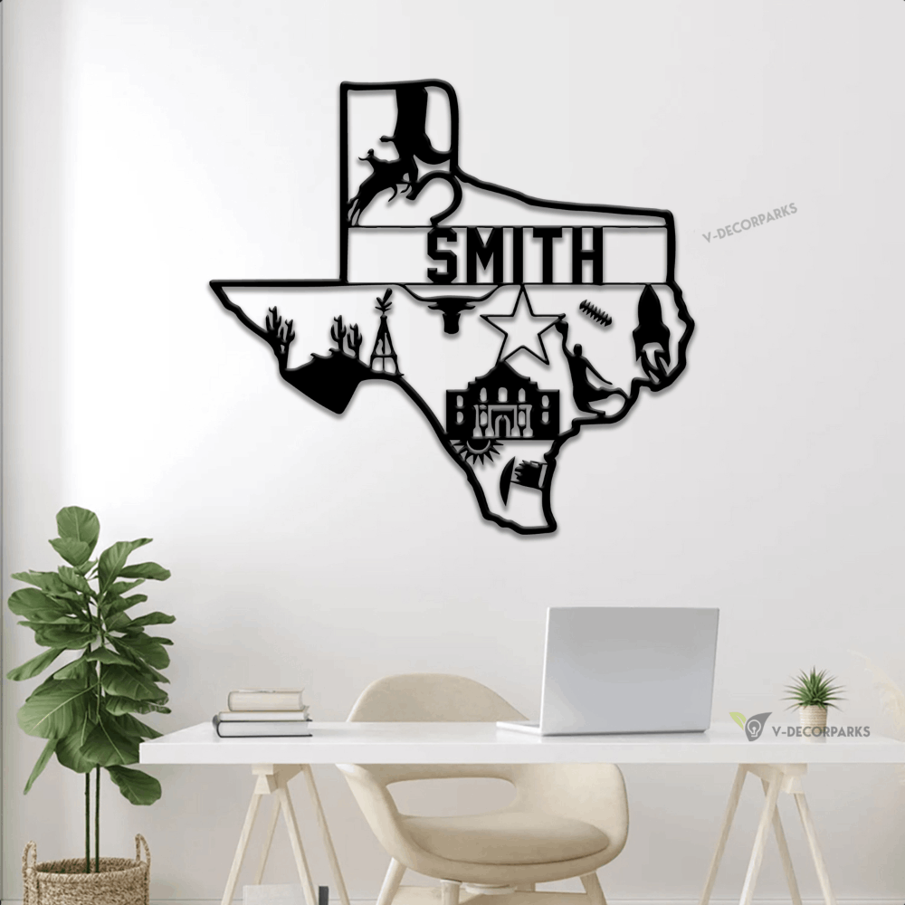 Texas Metal Sign With Led Lights, Custom Texas Sign, Texas Family Name ...