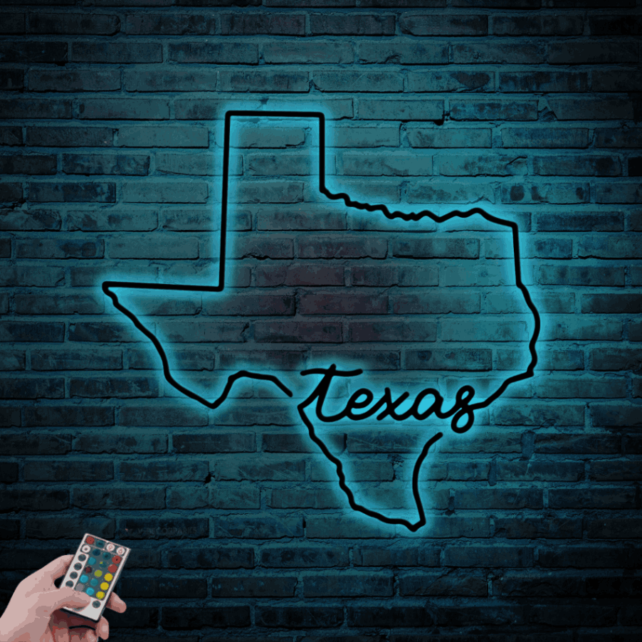 Texas Sign With Led Lights, Texas State Sign Wall Art, Texas Metal Wall ...
