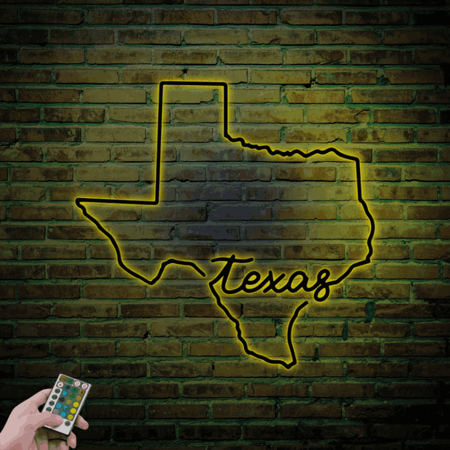 Texas Sign With Led Lights, Texas State Sign Wall Art, Texas Metal Wall ...