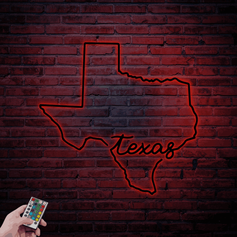 Texas Sign With Led Lights, Texas State Sign Wall Art, Texas Metal Wall ...