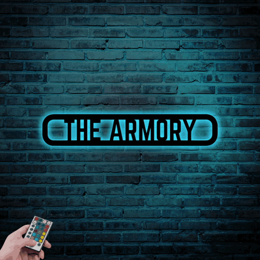 The Armory Metal Sign With Led Lights, Gun Room Signs Armory Sign Gifts ...