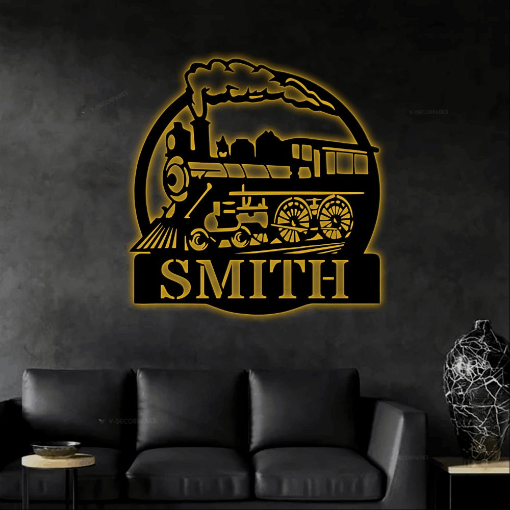 Train Custom Metal Sign With Led Lights, Personalized Train Sign, Train ...